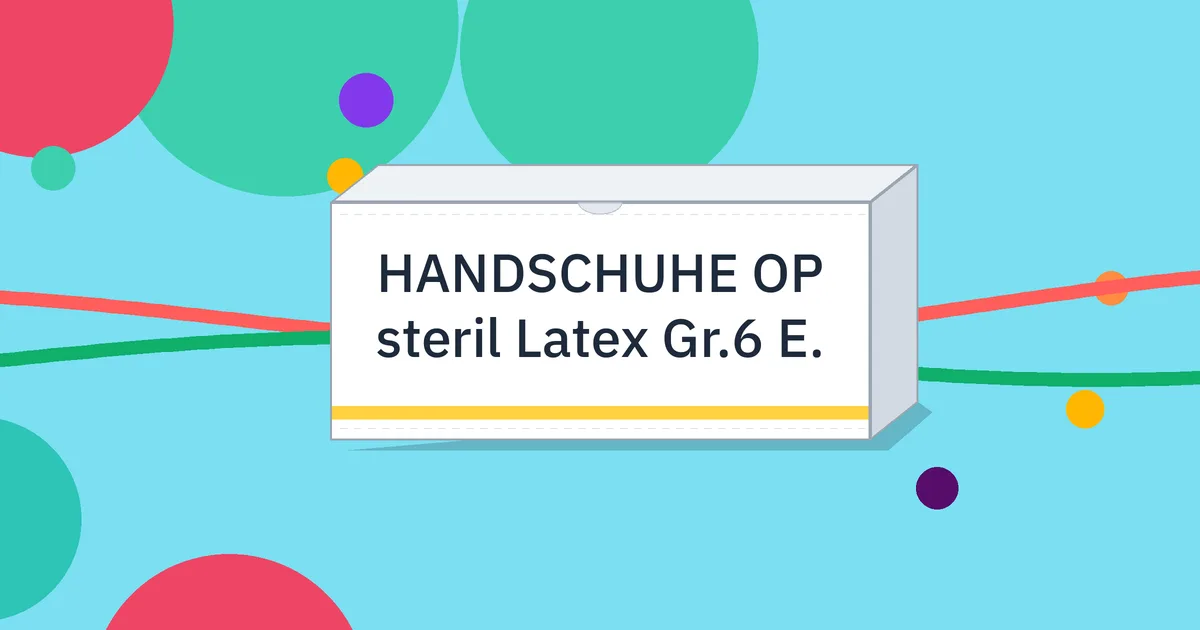Symbolbild: Packung mit der Aufschrift HANDSCHUHE OP steril Latex Gr.6 E. (PZN 01963321) – Verfügbarkeit und Bezug in Apotheken in Frankfurt am Main