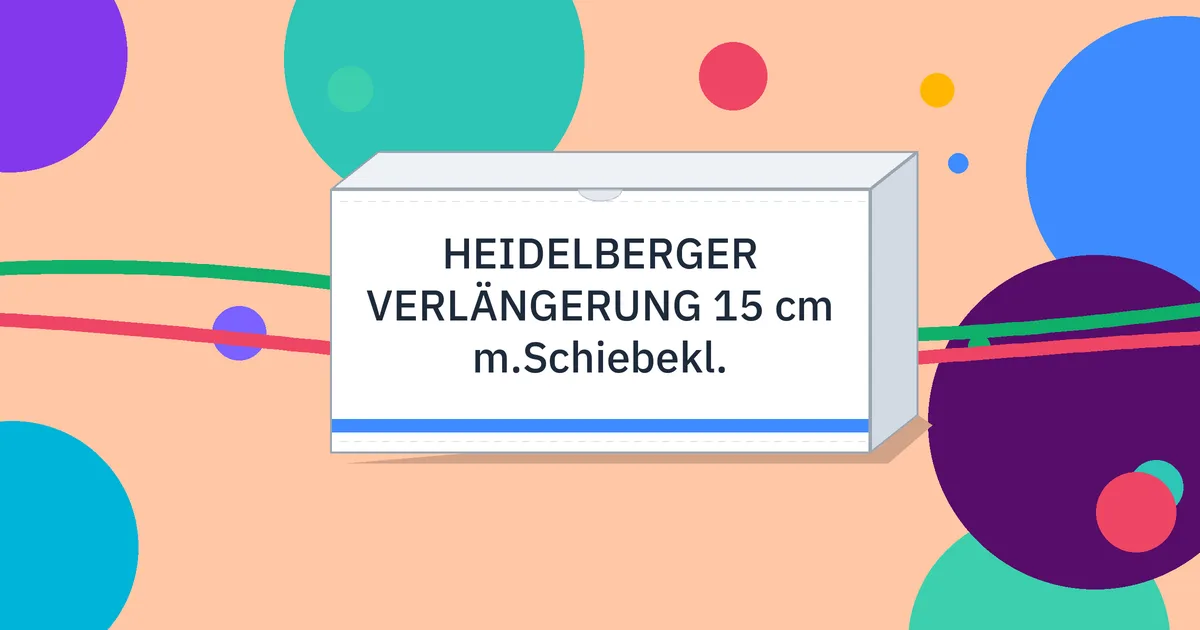 Symbolbild: Packung mit der Aufschrift HEIDELBERGER VERLÄNGERUNG 15 cm m.Schiebekl. (PZN 12657656) – Verfügbarkeit und Bezug in Apotheken in Frankfurt am Main