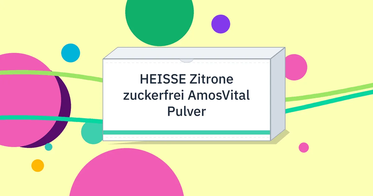 Symbolbild: Packung mit der Aufschrift HEISSE Zitrone zuckerfrei AmosVital Pulver (PZN 16771283) – Verfügbarkeit und Bezug in Apotheken in Frankfurt am Main