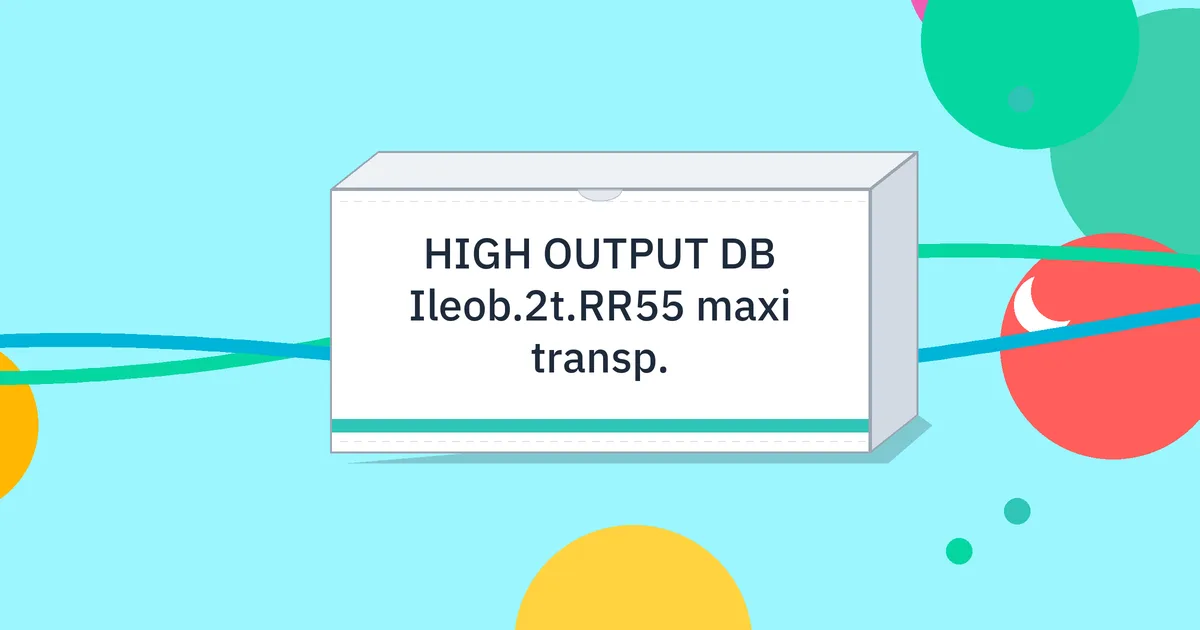 Symbolbild: Packung mit der Aufschrift HIGH OUTPUT DB Ileob.2t.RR55 maxi transp. (PZN 17846669) – Verfügbarkeit und Bezug in Apotheken in Frankfurt am Main