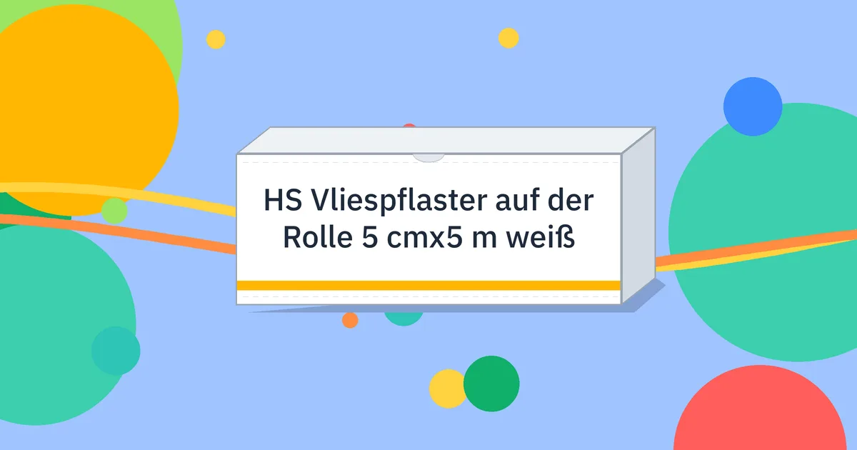 Symbolbild: Packung mit der Aufschrift HS Vliespflaster auf der Rolle 5 cmx5 m weiß (PZN 09742016) – Verfügbarkeit und Bezug in Apotheken in Frankfurt am Main