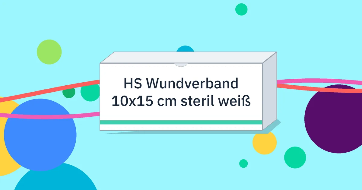 Symbolbild: Packung mit der Aufschrift HS Wundverband 10x15 cm steril weiß (PZN 19900485) – Verfügbarkeit und Bezug in Apotheken in Frankfurt am Main