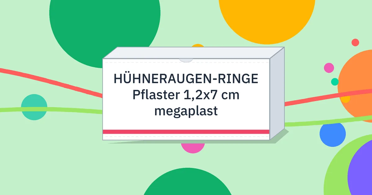 Symbolbild: Packung mit der Aufschrift HÜHNERAUGEN-RINGE Pflaster 1,2x7 cm megaplast (PZN 16500911) – Verfügbarkeit und Bezug in Apotheken in Frankfurt am Main