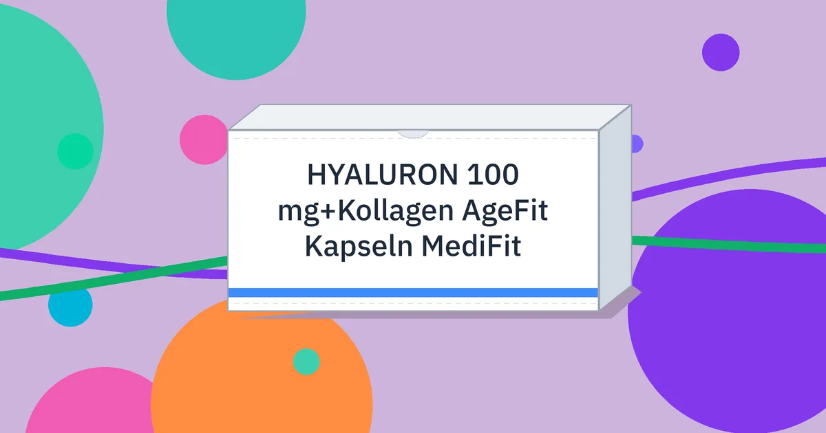 Symbolbild: Packung mit der Aufschrift HYALURON 100 mg+Kollagen AgeFit Kapseln MediFit (PZN 11292916) – Verfügbarkeit und Bezug in Apotheken in Frankfurt am Main