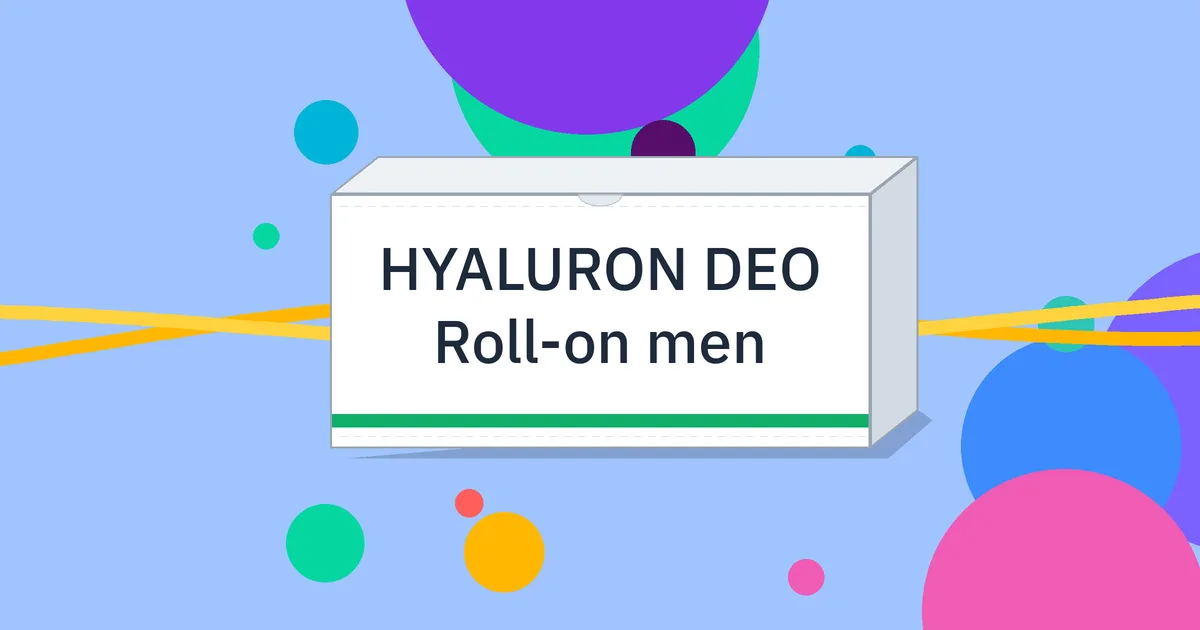 Symbolbild: Packung mit der Aufschrift HYALURON DEO Roll-on men (PZN 15577142) – Verfügbarkeit und Bezug in Apotheken in Frankfurt am Main