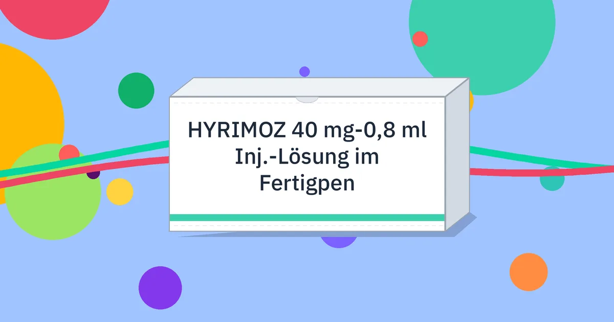 Symbolbild: Packung mit der Aufschrift HYRIMOZ 40 mg-0,8 ml Inj.-Lösung im Fertigpen (PZN 16002691) – Verfügbarkeit und Bezug in Apotheken in Frankfurt am Main