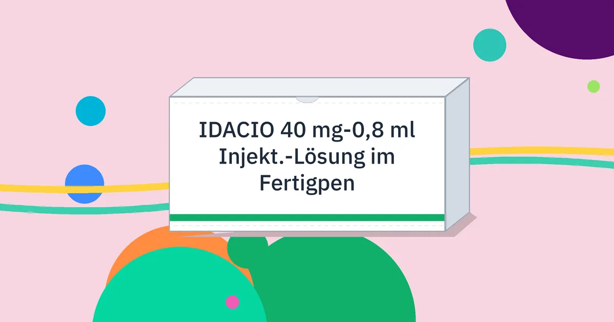Symbolbild: Packung mit der Aufschrift IDACIO 40 mg-0,8 ml Injekt.-Lösung im Fertigpen (PZN 15434520) – Verfügbarkeit und Bezug in Apotheken in Frankfurt am Main