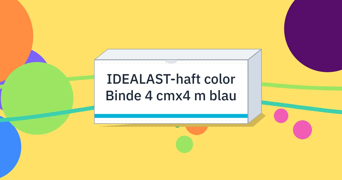 Symbolbild: Packung mit der Aufschrift IDEALAST-haft color Binde 4 cmx4 m blau (PZN 10109376) – Verfügbarkeit und Bezug in Apotheken in Frankfurt am Main
