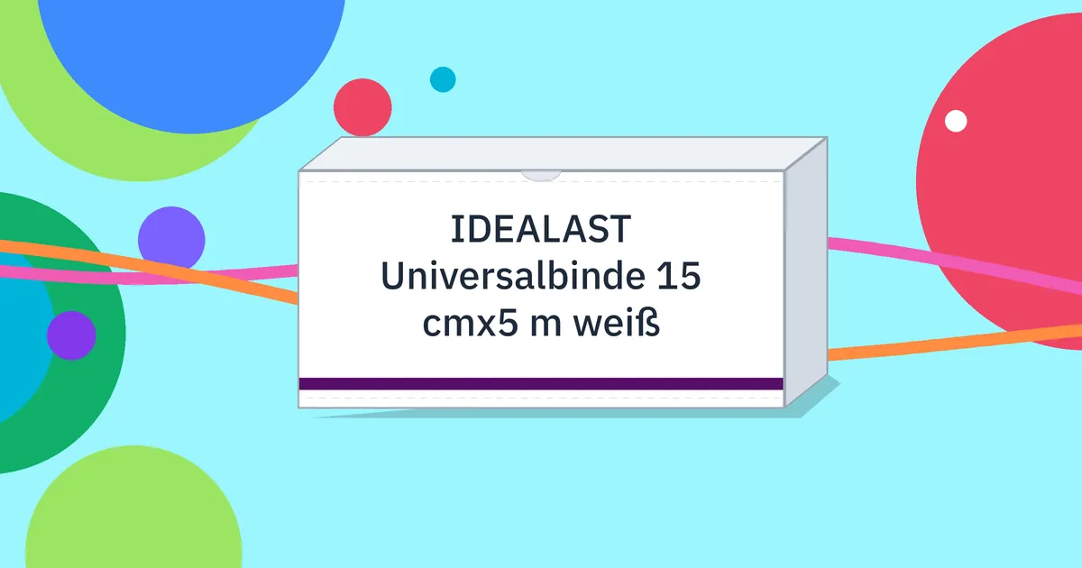 Symbolbild: Packung mit der Aufschrift IDEALAST Universalbinde 15 cmx5 m weiß (PZN 18117228) – Verfügbarkeit und Bezug in Apotheken in Frankfurt am Main
