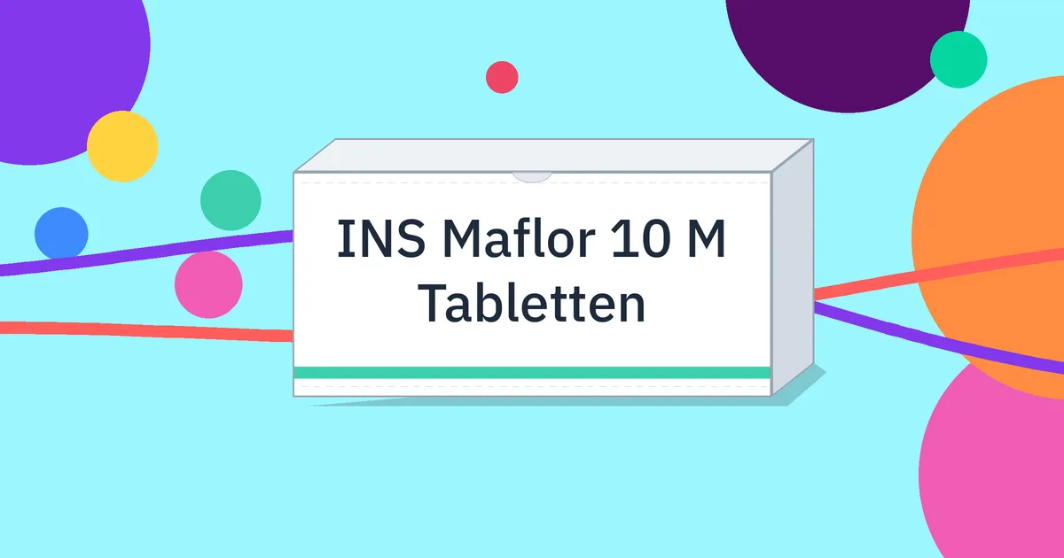 Symbolbild: Packung mit der Aufschrift INS Maflor 10 M Tabletten (PZN 15388062) – Verfügbarkeit und Bezug in Apotheken in Frankfurt am Main