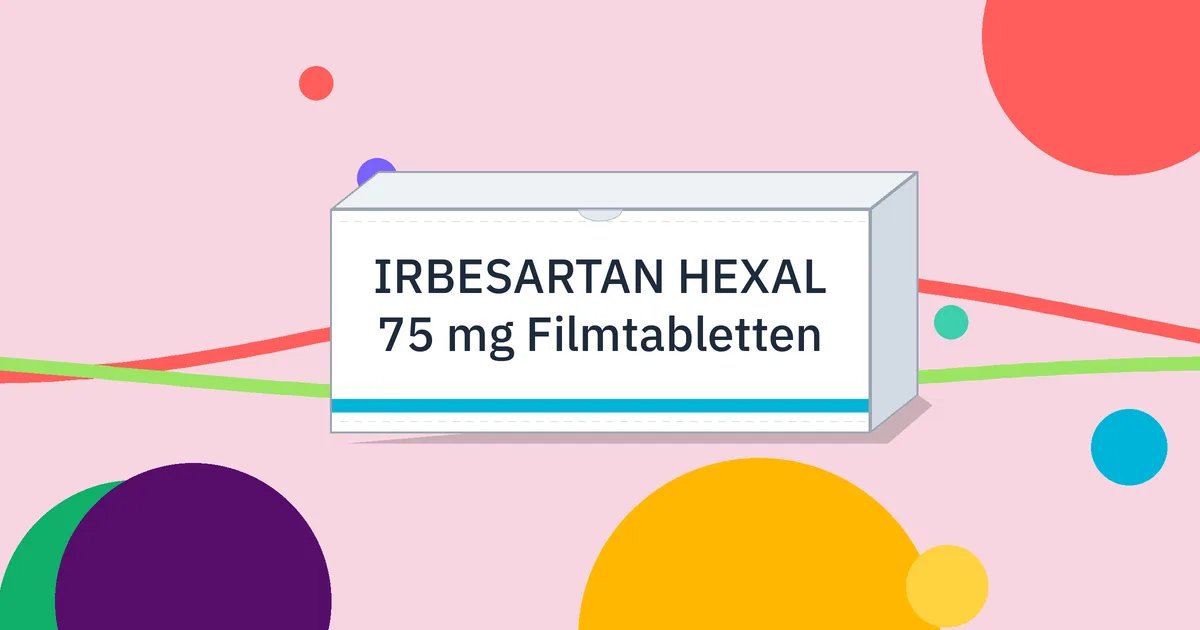 Symbolbild: Packung mit der Aufschrift IRBESARTAN HEXAL 75 mg Filmtabletten (PZN 09671894) – Verfügbarkeit und Bezug in Apotheken in Frankfurt am Main