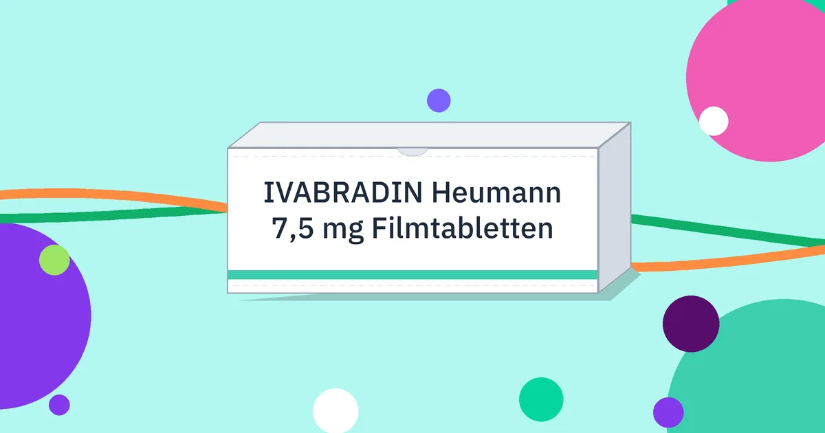 Symbolbild: Packung mit der Aufschrift IVABRADIN Heumann 7,5 mg Filmtabletten (PZN 11693348) – Verfügbarkeit und Bezug in Apotheken in Frankfurt am Main