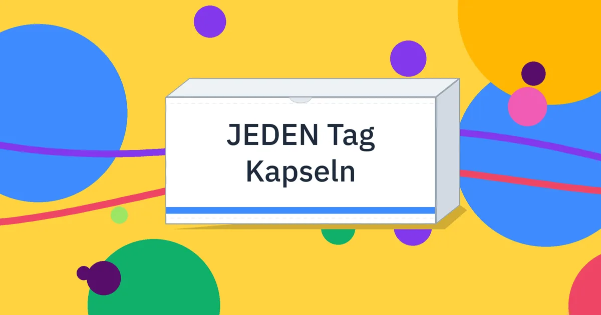 Symbolbild: Packung mit der Aufschrift JEDEN Tag Kapseln (PZN 17965285) – Verfügbarkeit und Bezug in Apotheken in Frankfurt am Main