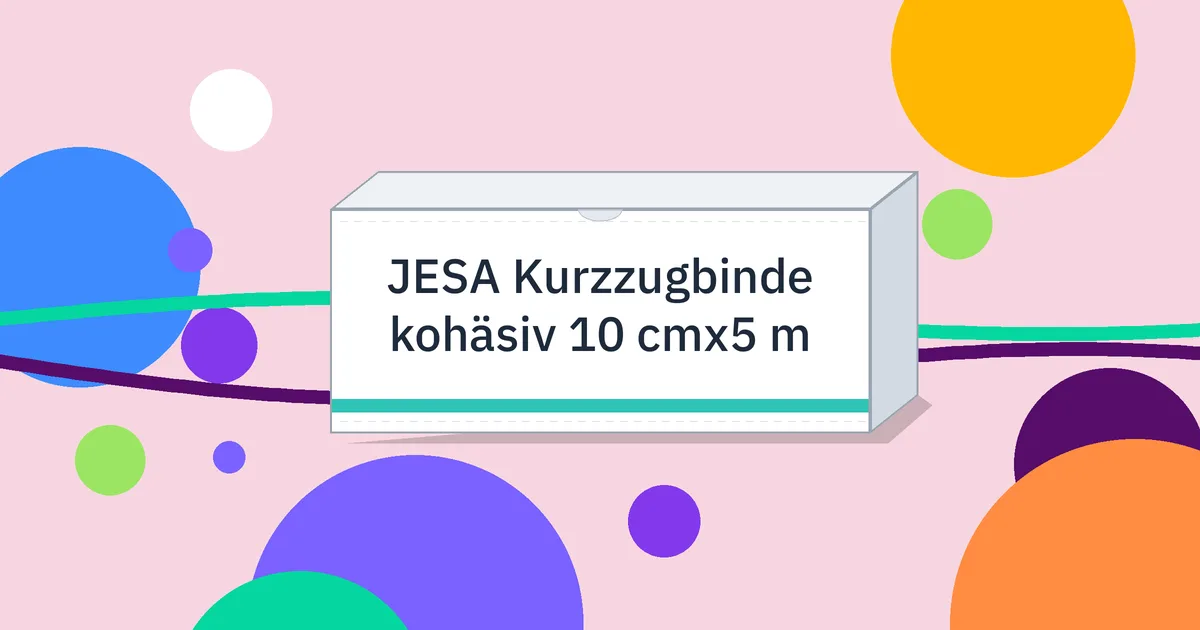 Symbolbild: Packung mit der Aufschrift JESA Kurzzugbinde kohäsiv 10 cmx5 m (PZN 11227089) – Verfügbarkeit und Bezug in Apotheken in Frankfurt am Main