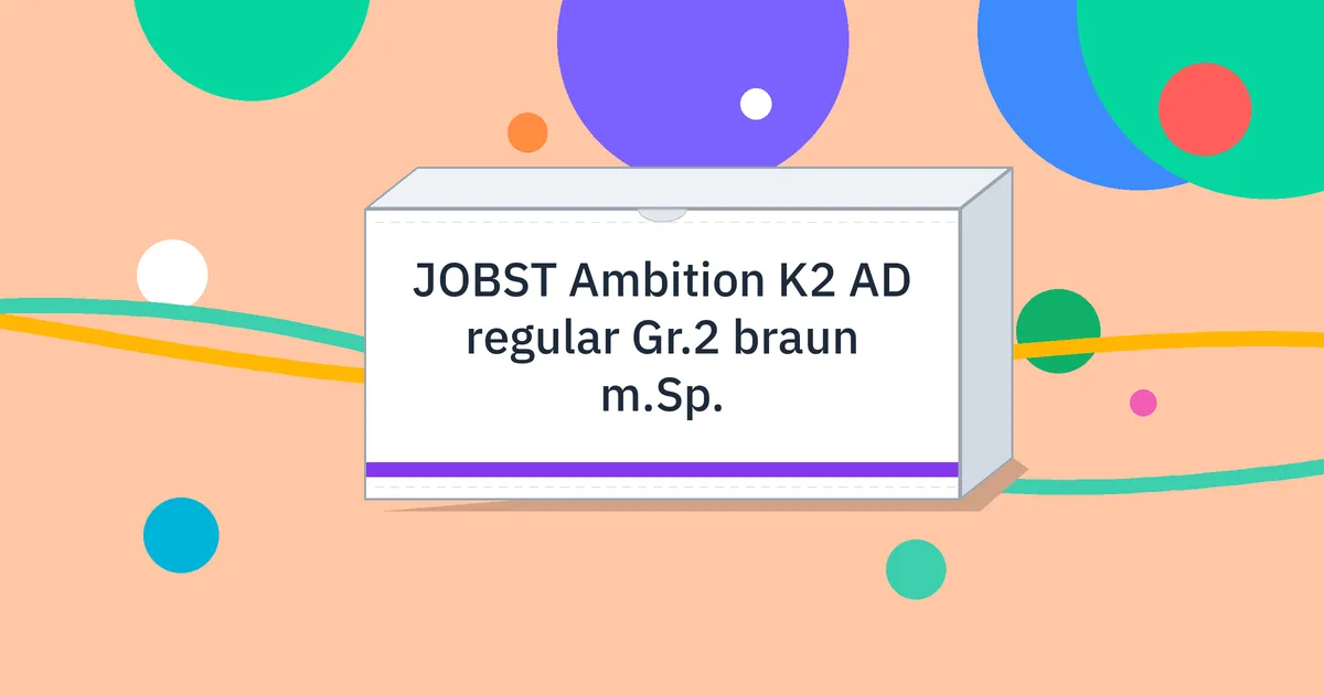 Symbolbild: Packung mit der Aufschrift JOBST Ambition K2 AD regular Gr.2 braun m.Sp. (PZN 11020916) – Verfügbarkeit und Bezug in Apotheken in Frankfurt am Main