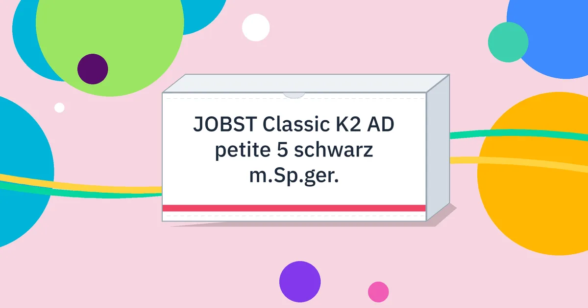 Symbolbild: Packung mit der Aufschrift JOBST Classic K2 AD petite 5 schwarz m.Sp.ger. (PZN 10726548) – Verfügbarkeit und Bezug in Apotheken in Frankfurt am Main