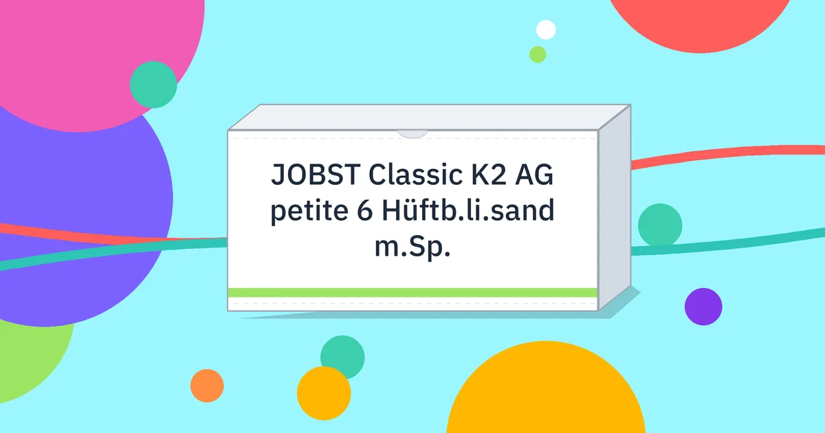 Symbolbild: Packung mit der Aufschrift JOBST Classic K2 AG petite 6 Hüftb.li.sand m.Sp. (PZN 13064349) – Verfügbarkeit und Bezug in Apotheken in Frankfurt am Main