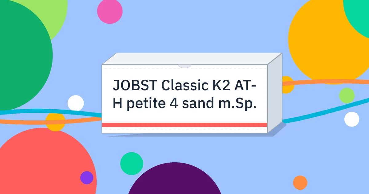 Symbolbild: Packung mit der Aufschrift JOBST Classic K2 AT-H petite 4 sand m.Sp. (PZN 13159802) – Verfügbarkeit und Bezug in Apotheken in Frankfurt am Main
