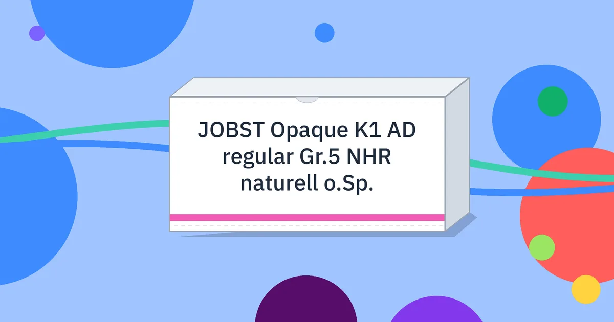 Symbolbild: Packung mit der Aufschrift JOBST Opaque K1 AD regular Gr.5 NHR naturell o.Sp. (PZN 13082643) – Verfügbarkeit und Bezug in Apotheken in Frankfurt am Main