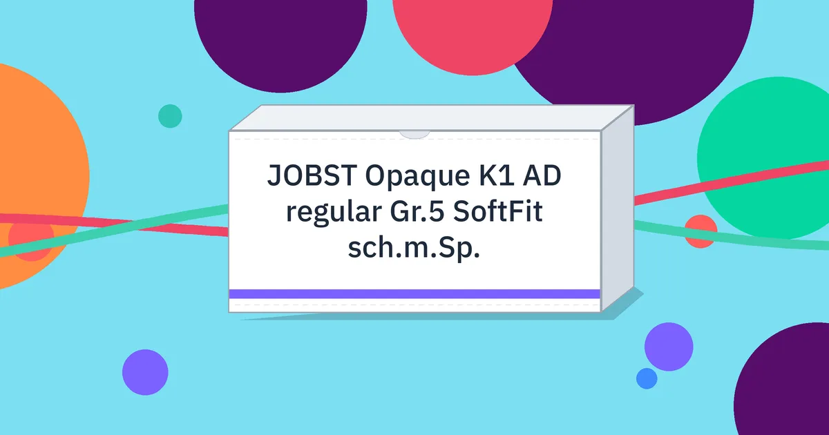 Symbolbild: Packung mit der Aufschrift JOBST Opaque K1 AD regular Gr.5 SoftFit sch.m.Sp. (PZN 13082092) – Verfügbarkeit und Bezug in Apotheken in Frankfurt am Main