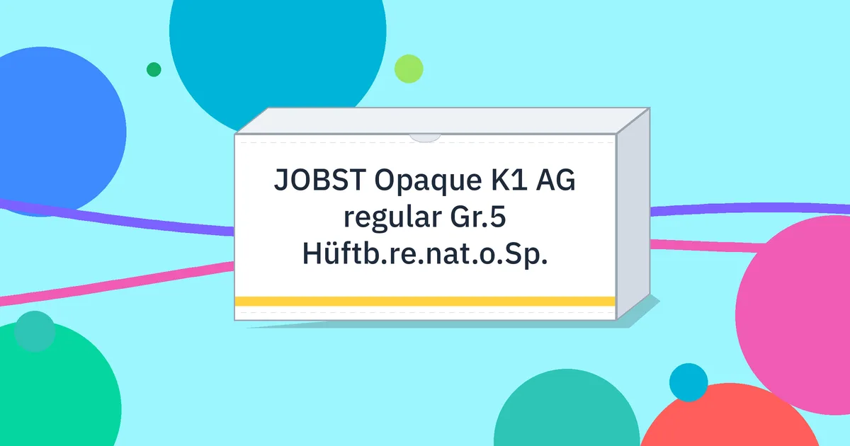 Symbolbild: Packung mit der Aufschrift JOBST Opaque K1 AG regular Gr.5 Hüftb.re.nat.o.Sp. (PZN 13101659) – Verfügbarkeit und Bezug in Apotheken in Frankfurt am Main