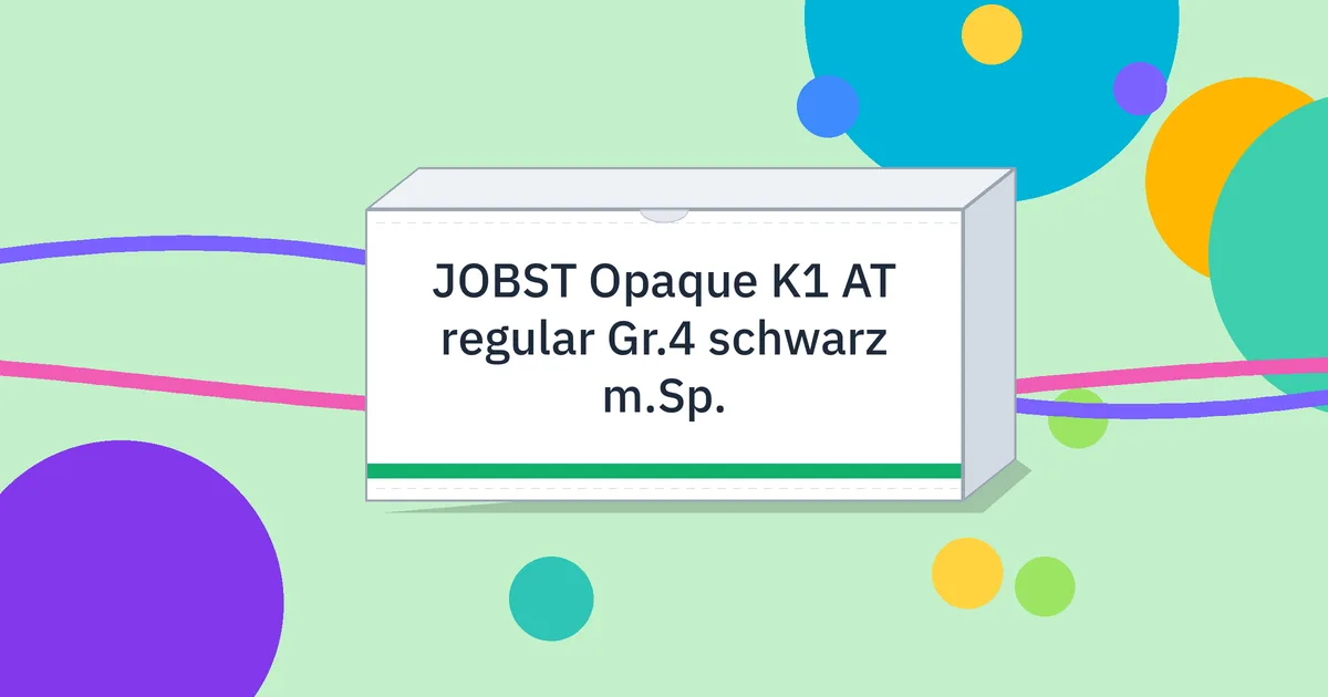 Symbolbild: Packung mit der Aufschrift JOBST Opaque K1 AT regular Gr.4 schwarz m.Sp. (PZN 13107194) – Verfügbarkeit und Bezug in Apotheken in Frankfurt am Main