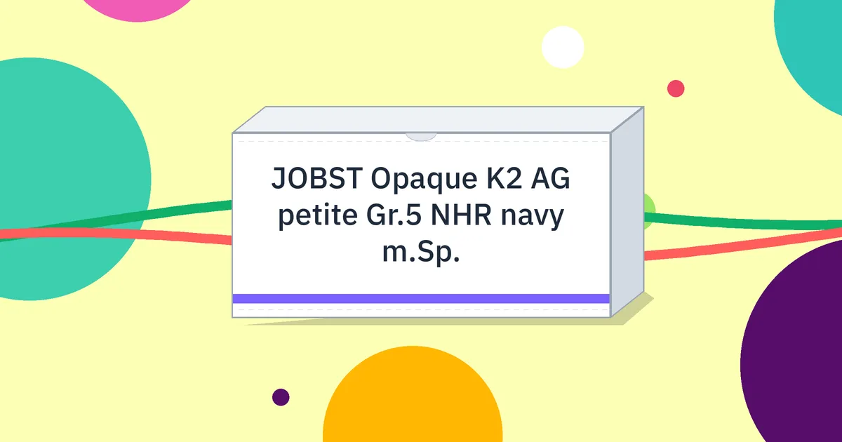 Symbolbild: Packung mit der Aufschrift JOBST Opaque K2 AG petite Gr.5 NHR navy m.Sp. (PZN 13112309) – Verfügbarkeit und Bezug in Apotheken in Frankfurt am Main