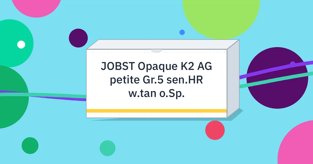 Symbolbild: Packung mit der Aufschrift JOBST Opaque K2 AG petite Gr.5 sen.HR w.tan o.Sp. (PZN 16285134) – Verfügbarkeit und Bezug in Apotheken in Frankfurt am Main