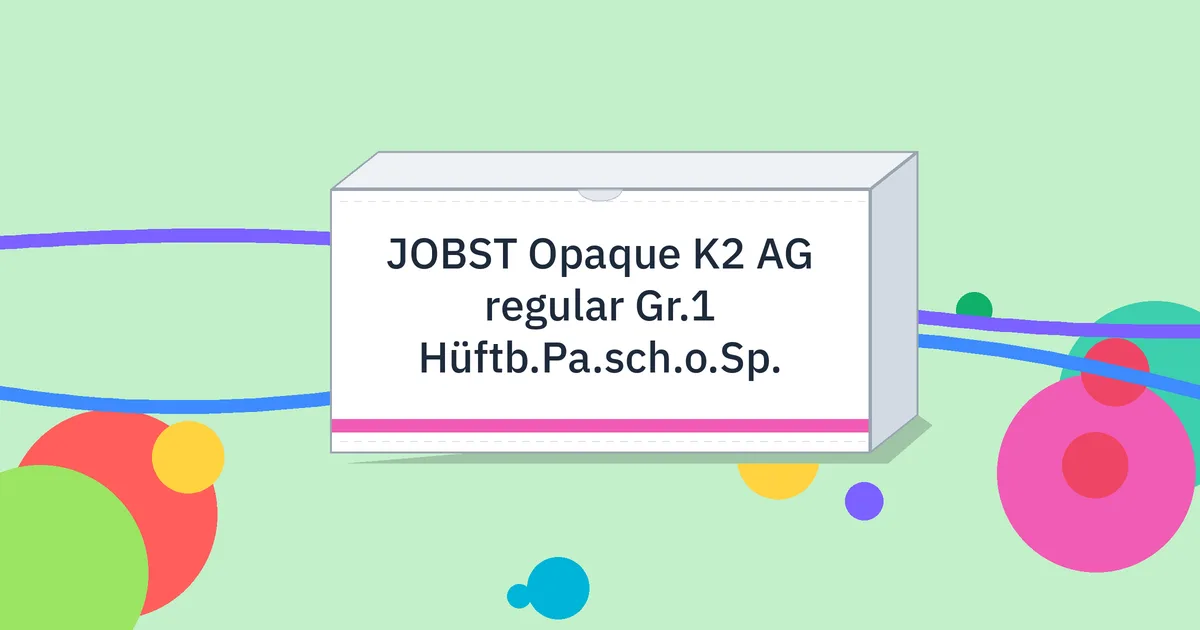 Symbolbild: Packung mit der Aufschrift JOBST Opaque K2 AG regular Gr.1 Hüftb.Pa.sch.o.Sp. (PZN 13117005) – Verfügbarkeit und Bezug in Apotheken in Frankfurt am Main