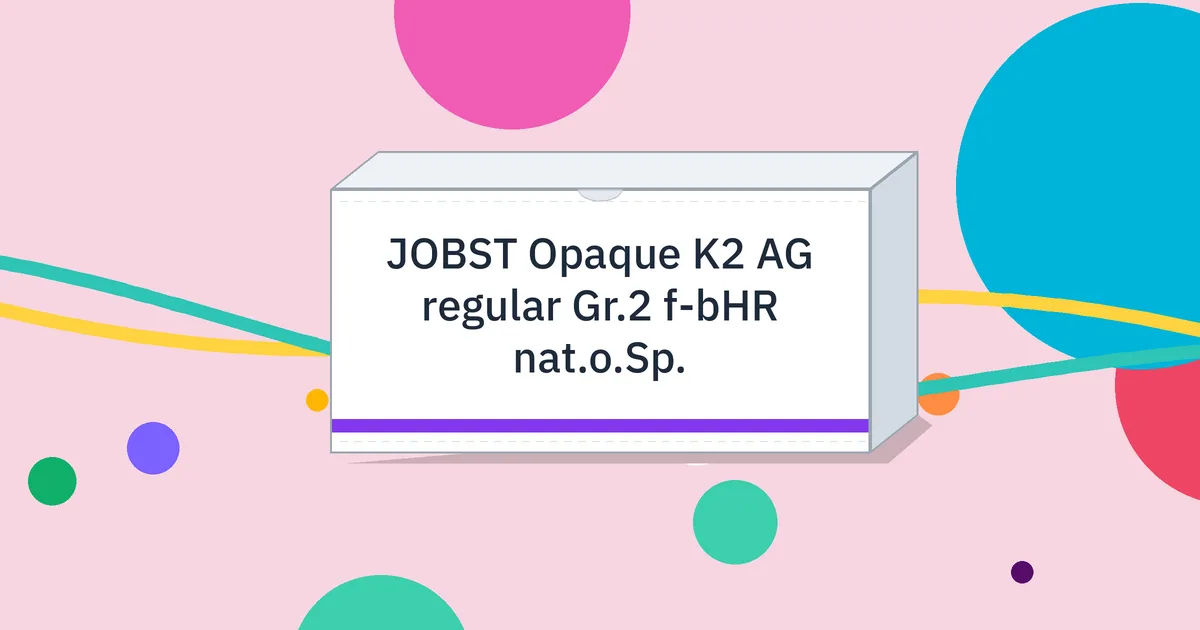 Symbolbild: Packung mit der Aufschrift JOBST Opaque K2 AG regular Gr.2 f-bHR nat.o.Sp. (PZN 10723107) – Verfügbarkeit und Bezug in Apotheken in Frankfurt am Main