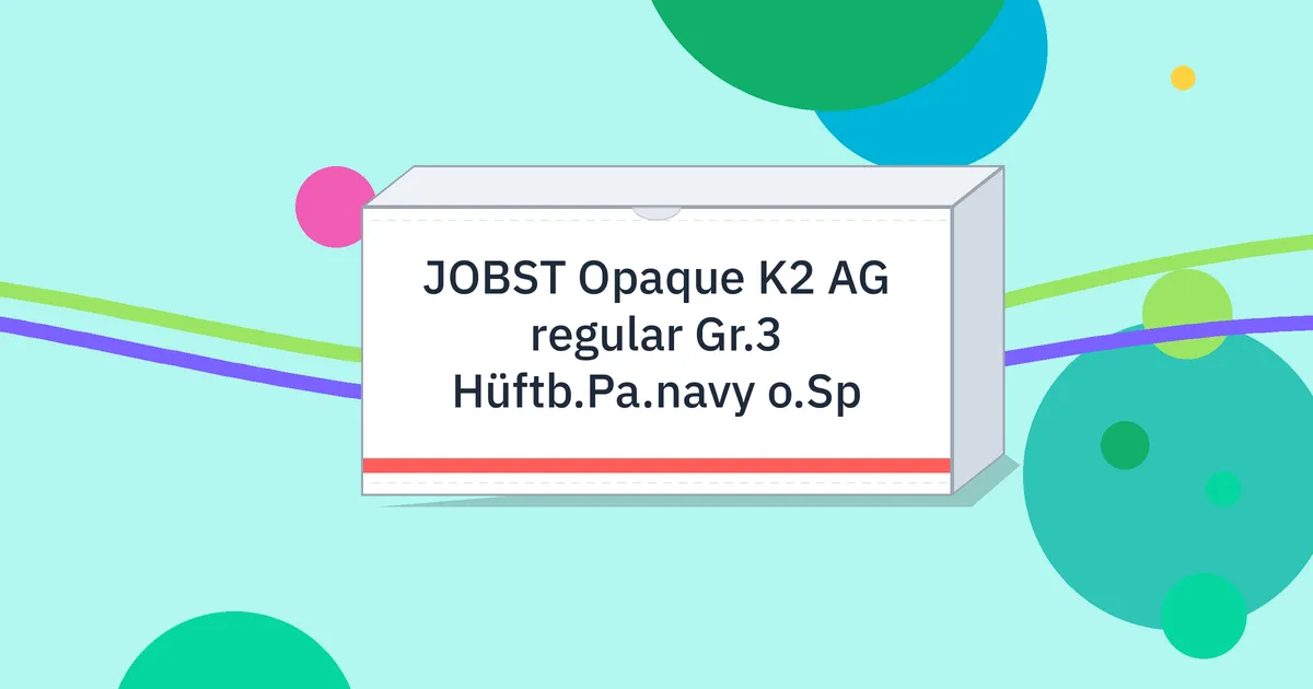 Symbolbild: Packung mit der Aufschrift JOBST Opaque K2 AG regular Gr.3 Hüftb.Pa.navy o.Sp (PZN 13116891) – Verfügbarkeit und Bezug in Apotheken in Frankfurt am Main