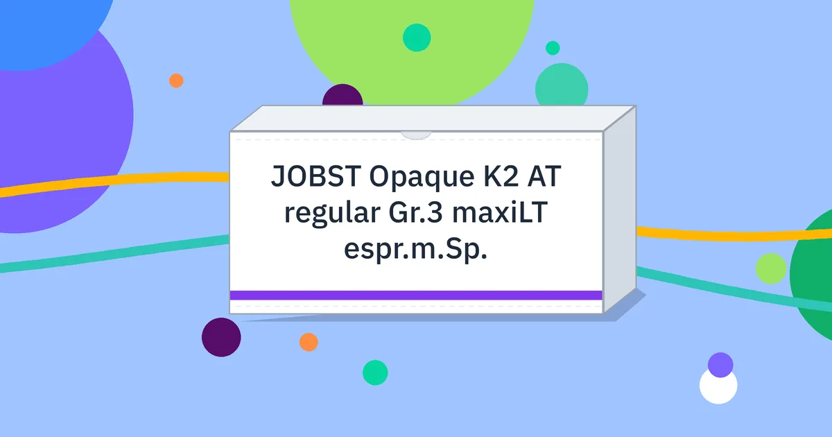 Symbolbild: Packung mit der Aufschrift JOBST Opaque K2 AT regular Gr.3 maxiLT espr.m.Sp. (PZN 16290141) – Verfügbarkeit und Bezug in Apotheken in Frankfurt am Main
