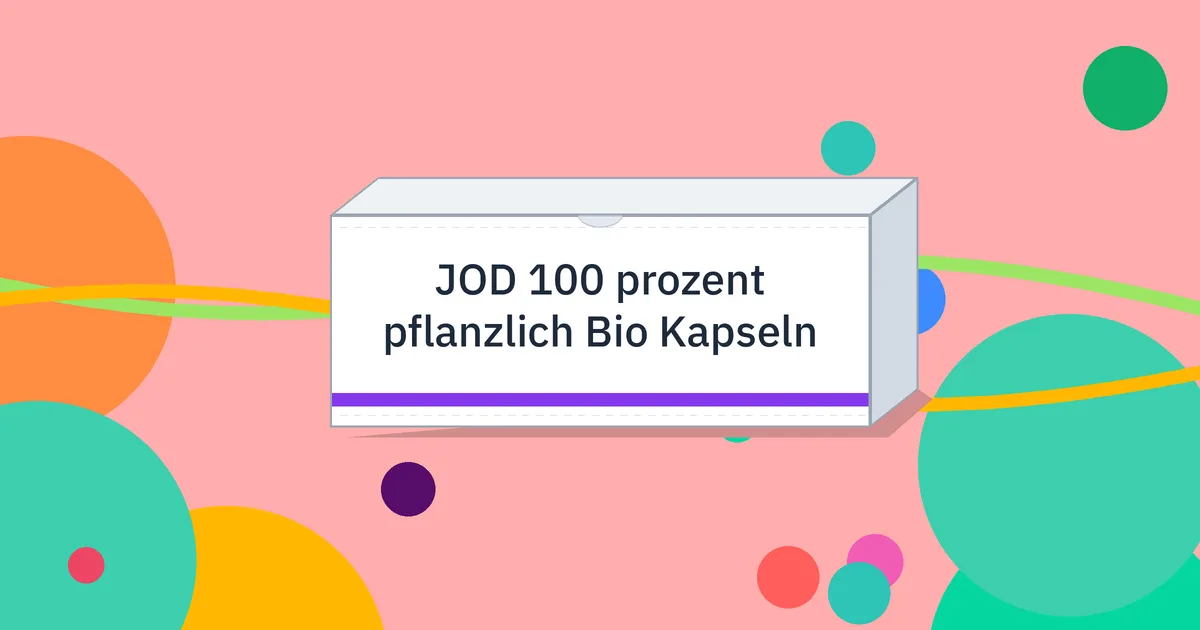 Symbolbild: Packung mit der Aufschrift JOD 100 prozent pflanzlich Bio Kapseln (PZN 16852142) – Verfügbarkeit und Bezug in Apotheken in Frankfurt am Main