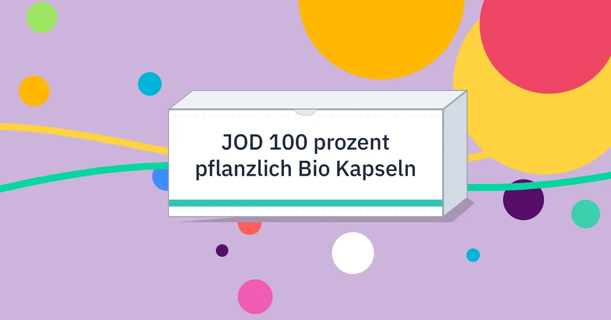 Symbolbild: Packung mit der Aufschrift JOD 100 prozent pflanzlich Bio Kapseln (PZN 10358837) – Verfügbarkeit und Bezug in Apotheken in Frankfurt am Main