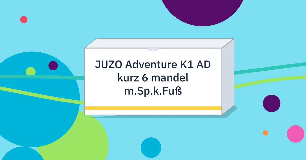 Symbolbild: Packung mit der Aufschrift JUZO Adventure K1 AD kurz 6 mandel m.Sp.k.Fuß (PZN 14972675) – Verfügbarkeit und Bezug in Apotheken in Frankfurt am Main