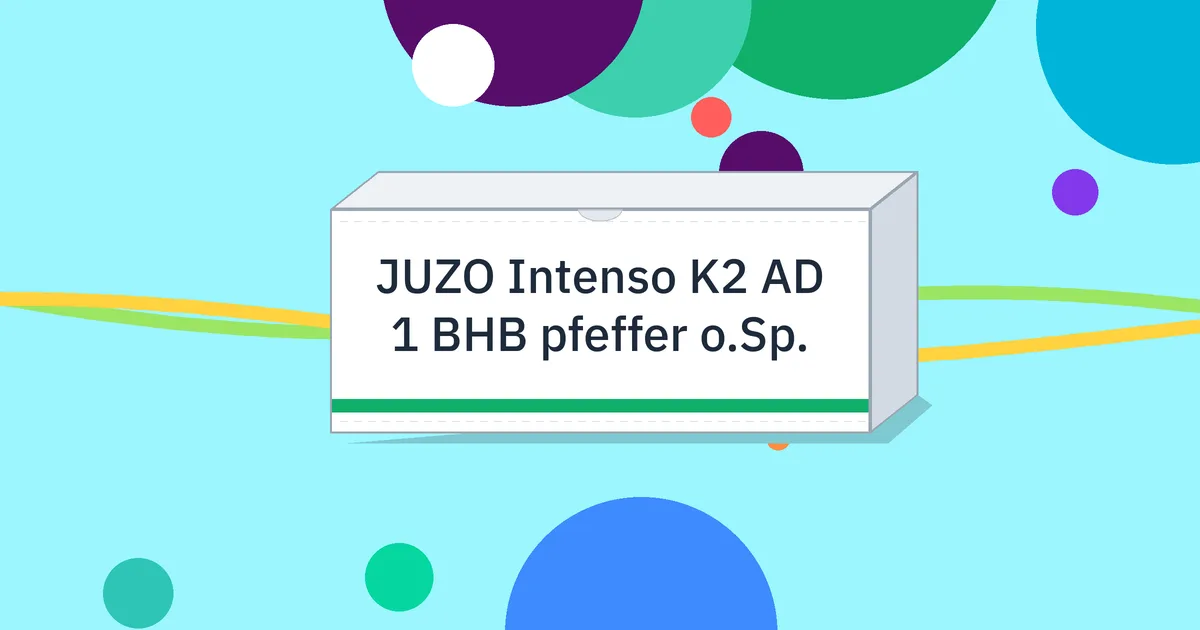 Symbolbild: Packung mit der Aufschrift JUZO Intenso K2 AD 1 BHB pfeffer o.Sp. (PZN 18623670) – Verfügbarkeit und Bezug in Apotheken in Frankfurt am Main