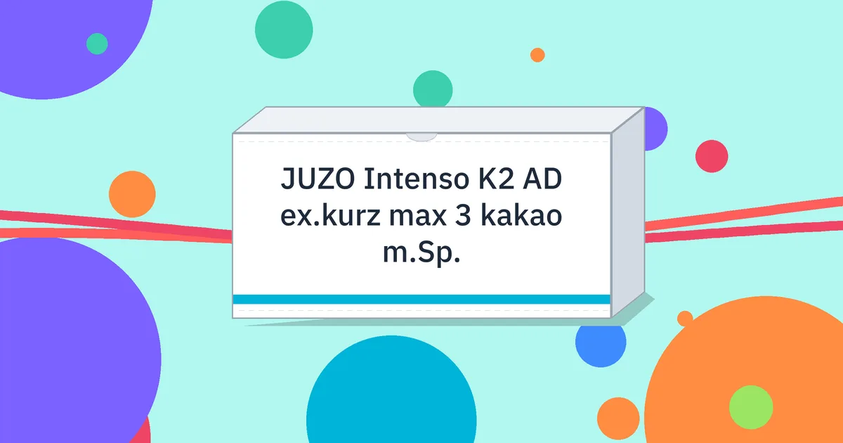 Symbolbild: Packung mit der Aufschrift JUZO Intenso K2 AD ex.kurz max 3 kakao m.Sp. (PZN 18607151) – Verfügbarkeit und Bezug in Apotheken in Frankfurt am Main