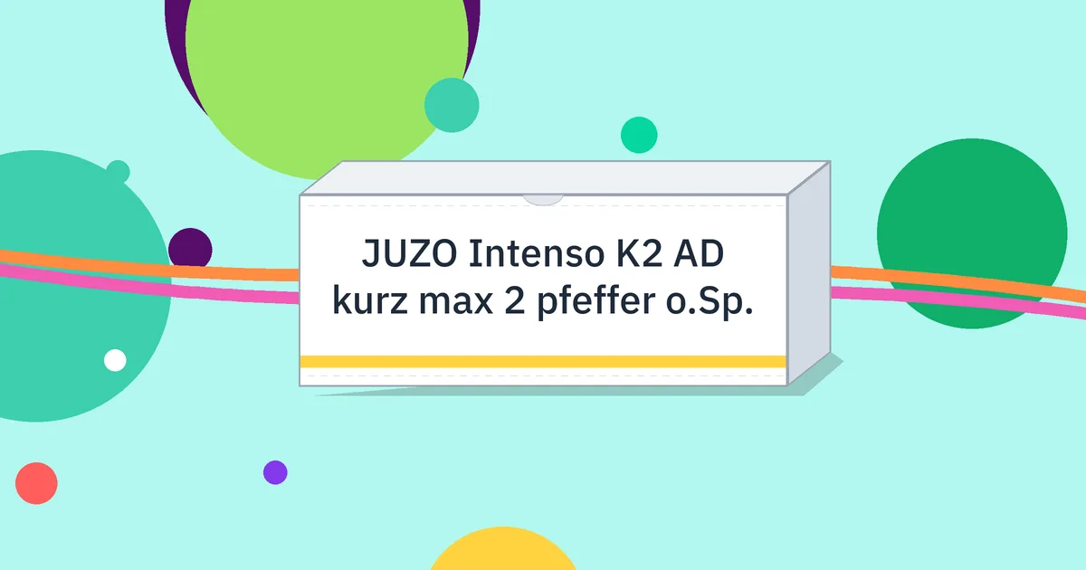 Symbolbild: Packung mit der Aufschrift JUZO Intenso K2 AD kurz max 2 pfeffer o.Sp. (PZN 18619007) – Verfügbarkeit und Bezug in Apotheken in Frankfurt am Main