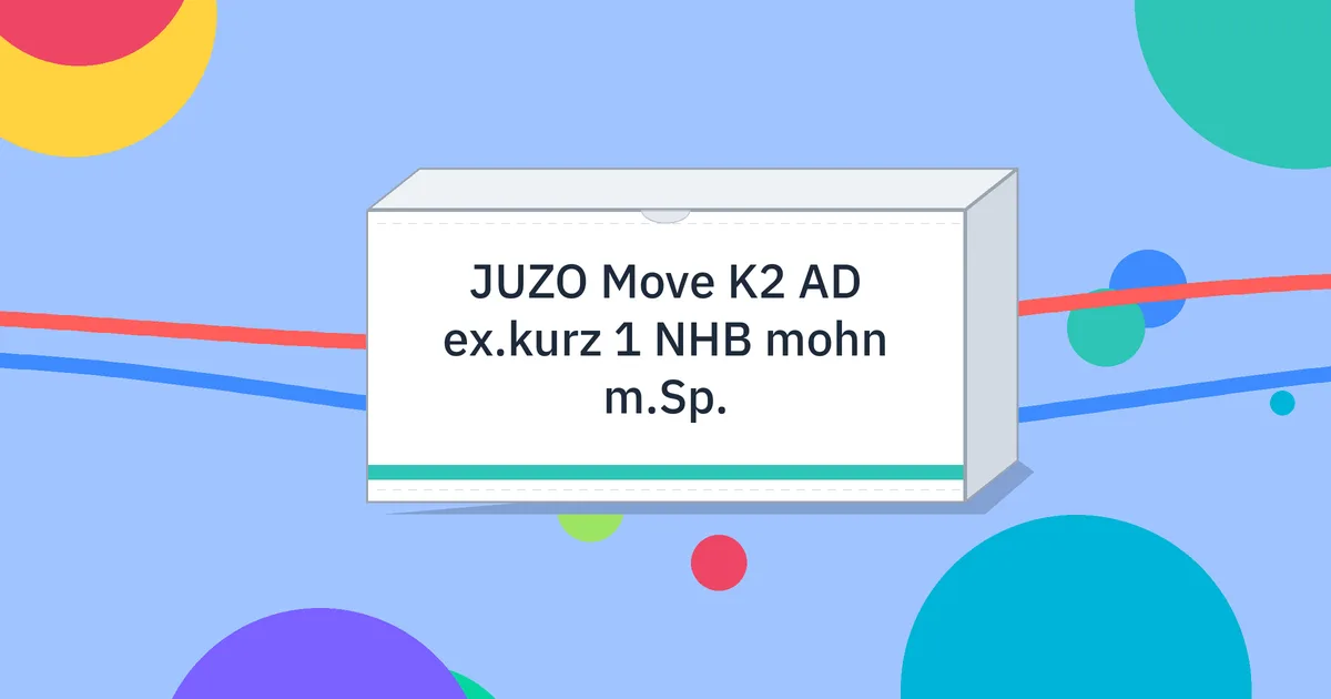 Symbolbild: Packung mit der Aufschrift JUZO Move K2 AD ex.kurz 1 NHB mohn m.Sp. (PZN 18541771) – Verfügbarkeit und Bezug in Apotheken in Frankfurt am Main