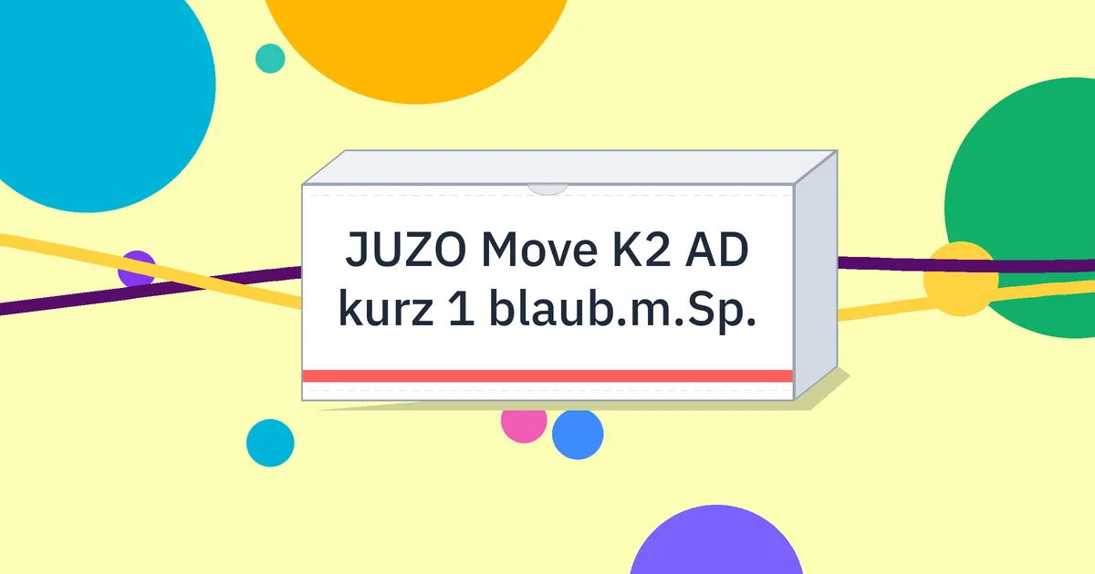 Symbolbild: Packung mit der Aufschrift JUZO Move K2 AD kurz 1 blaub.m.Sp. (PZN 18540151) – Verfügbarkeit und Bezug in Apotheken in Frankfurt am Main