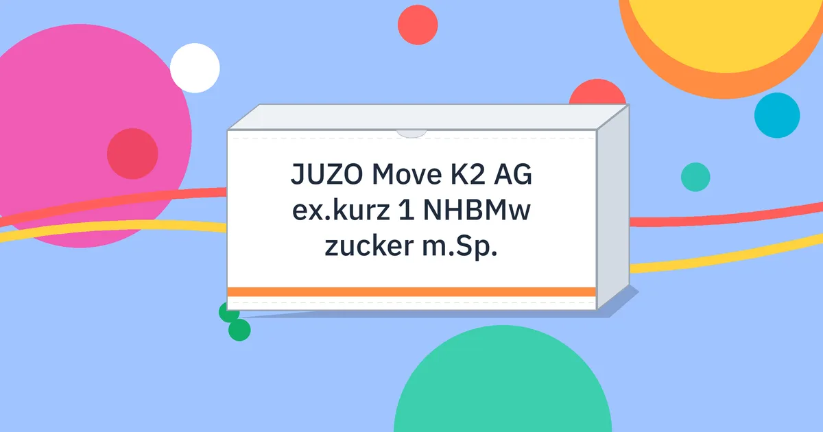 Symbolbild: Packung mit der Aufschrift JUZO Move K2 AG ex.kurz 1 NHBMw zucker m.Sp. (PZN 18531324) – Verfügbarkeit und Bezug in Apotheken in Frankfurt am Main