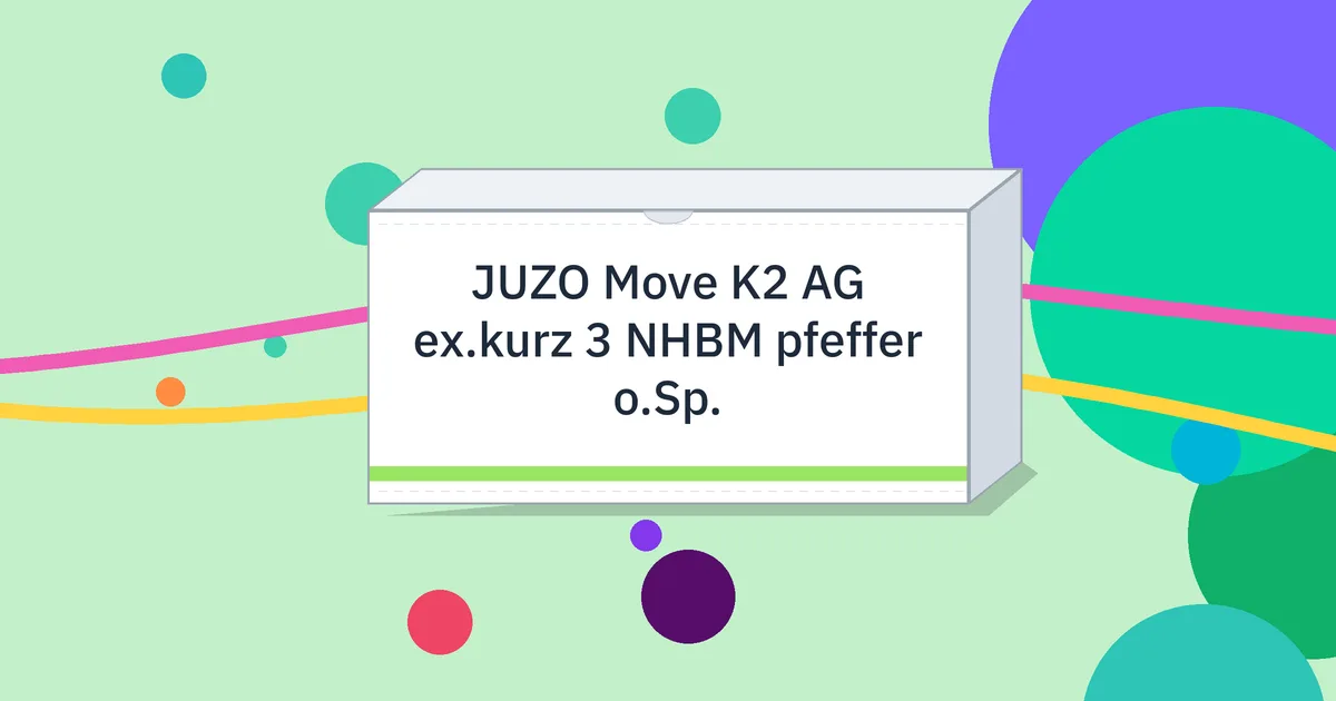 Symbolbild: Packung mit der Aufschrift JUZO Move K2 AG ex.kurz 3 NHBM pfeffer o.Sp. (PZN 16643036) – Verfügbarkeit und Bezug in Apotheken in Frankfurt am Main