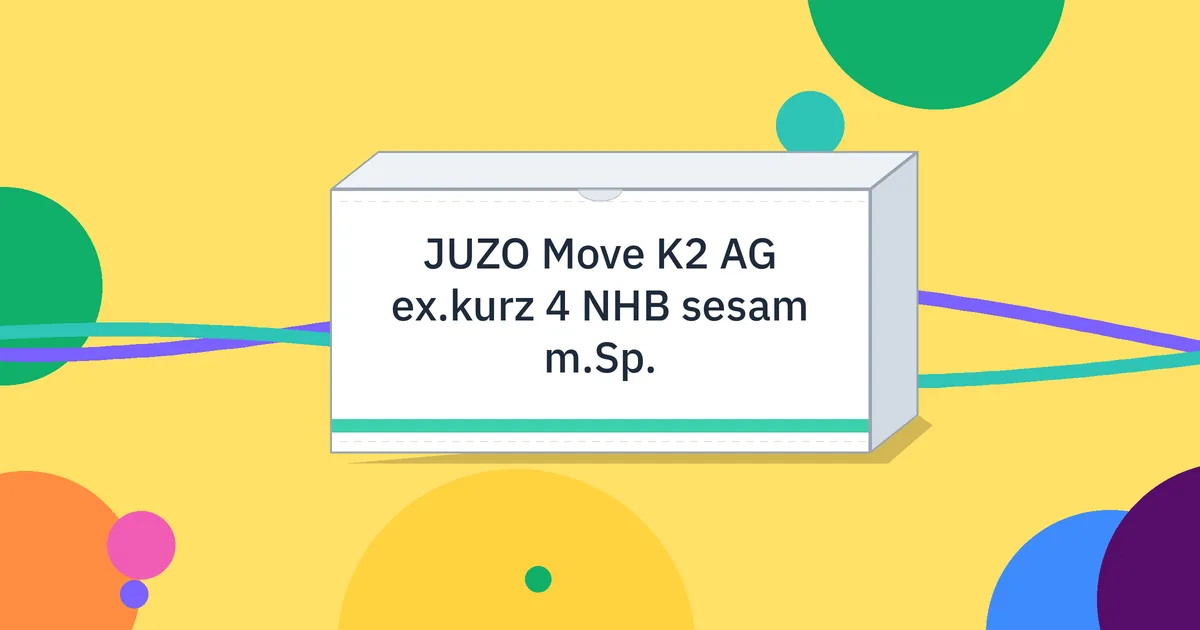 Symbolbild: Packung mit der Aufschrift JUZO Move K2 AG ex.kurz 4 NHB sesam m.Sp. (PZN 18531755) – Verfügbarkeit und Bezug in Apotheken in Frankfurt am Main