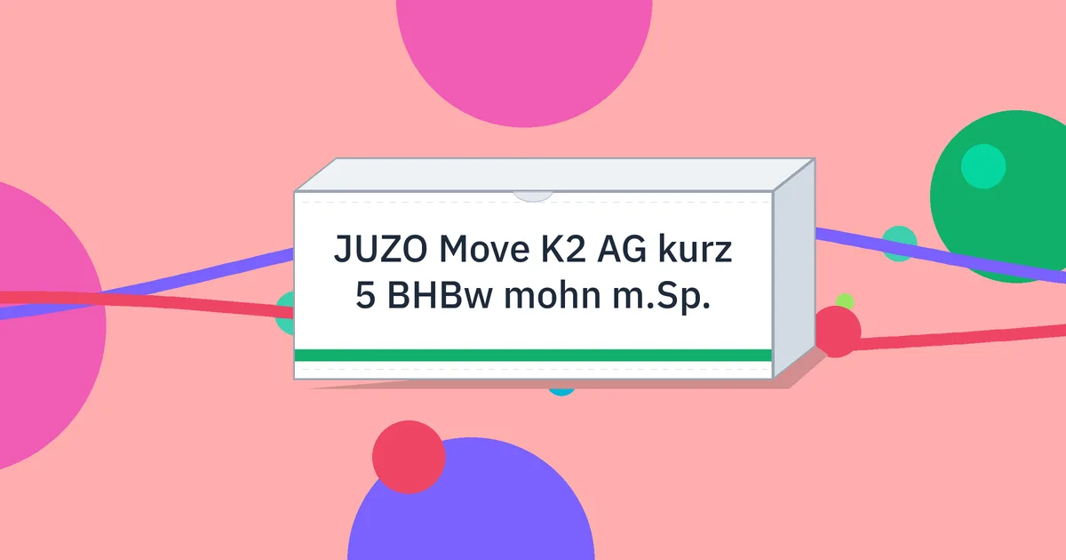 Symbolbild: Packung mit der Aufschrift JUZO Move K2 AG kurz 5 BHBw mohn m.Sp. (PZN 18560024) – Verfügbarkeit und Bezug in Apotheken in Frankfurt am Main