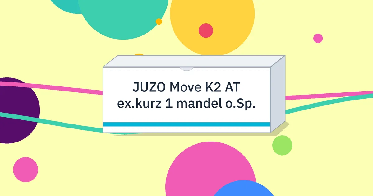 Symbolbild: Packung mit der Aufschrift JUZO Move K2 AT ex.kurz 1 mandel o.Sp. (PZN 20672405) – Verfügbarkeit und Bezug in Apotheken in Frankfurt am Main