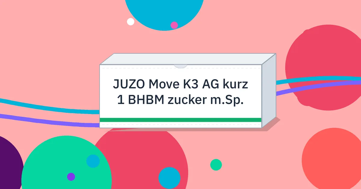 Symbolbild: Packung mit der Aufschrift JUZO Move K3 AG kurz 1 BHBM zucker m.Sp. (PZN 18579911) – Verfügbarkeit und Bezug in Apotheken in Frankfurt am Main