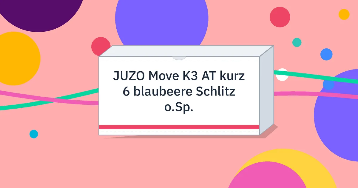 Symbolbild: Packung mit der Aufschrift JUZO Move K3 AT kurz 6 blaubeere Schlitz o.Sp. (PZN 20685804) – Verfügbarkeit und Bezug in Apotheken in Frankfurt am Main