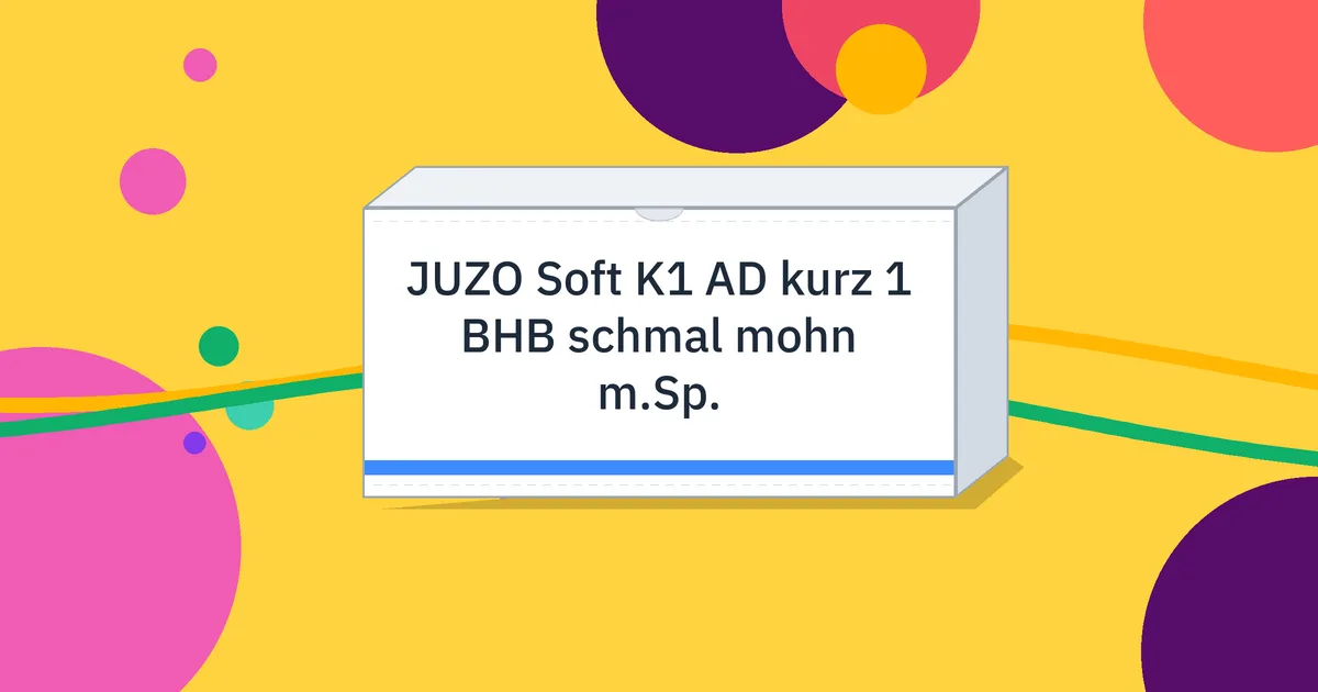 Symbolbild: Packung mit der Aufschrift JUZO Soft K1 AD kurz 1 BHB schmal mohn m.Sp. (PZN 15461907) – Verfügbarkeit und Bezug in Apotheken in Frankfurt am Main