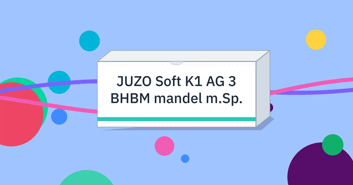 Symbolbild: Packung mit der Aufschrift JUZO Soft K1 AG 3 BHBM mandel m.Sp. (PZN 14855165) – Verfügbarkeit und Bezug in Apotheken in Frankfurt am Main