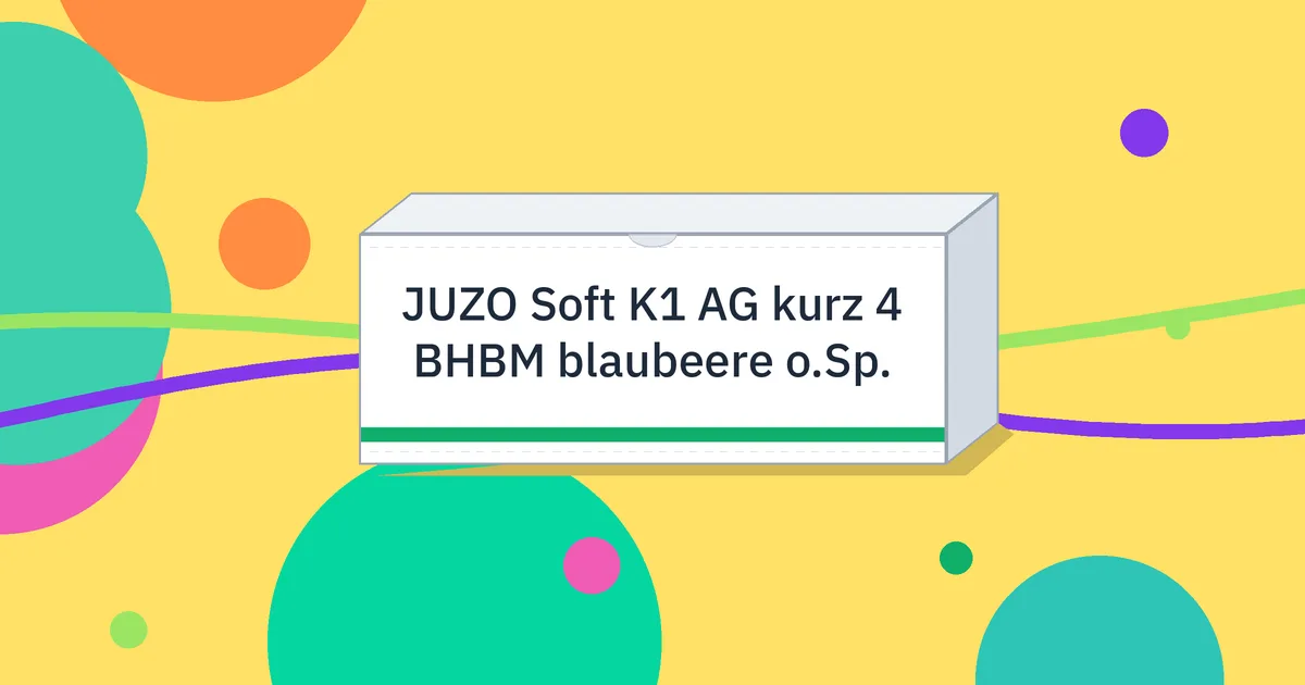 Symbolbild: Packung mit der Aufschrift JUZO Soft K1 AG kurz 4 BHBM blaubeere o.Sp. (PZN 14857750) – Verfügbarkeit und Bezug in Apotheken in Frankfurt am Main